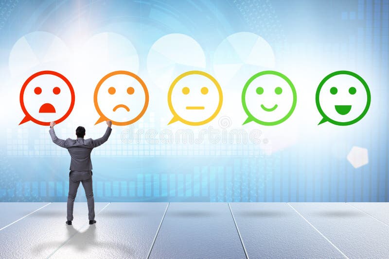 Illustration of Customer Feedback with Faces and Businessman Stock ...