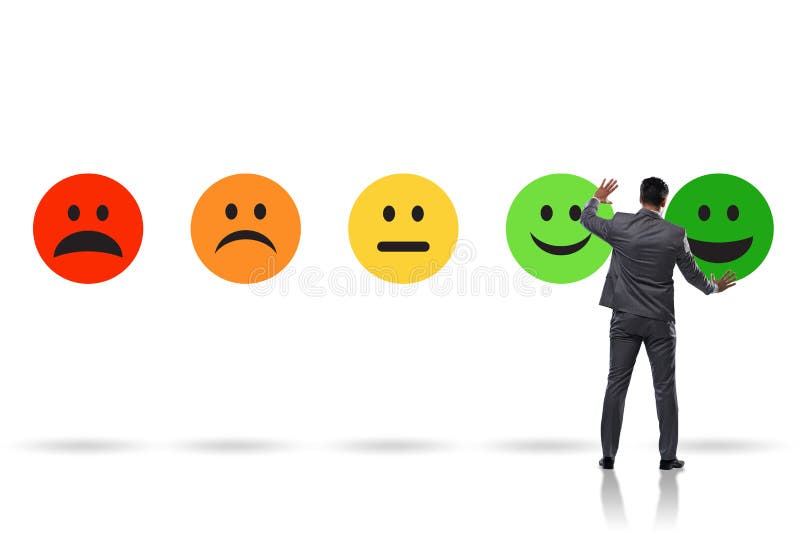 Illustration of Customer Feedback with Faces and Businessman Stock ...
