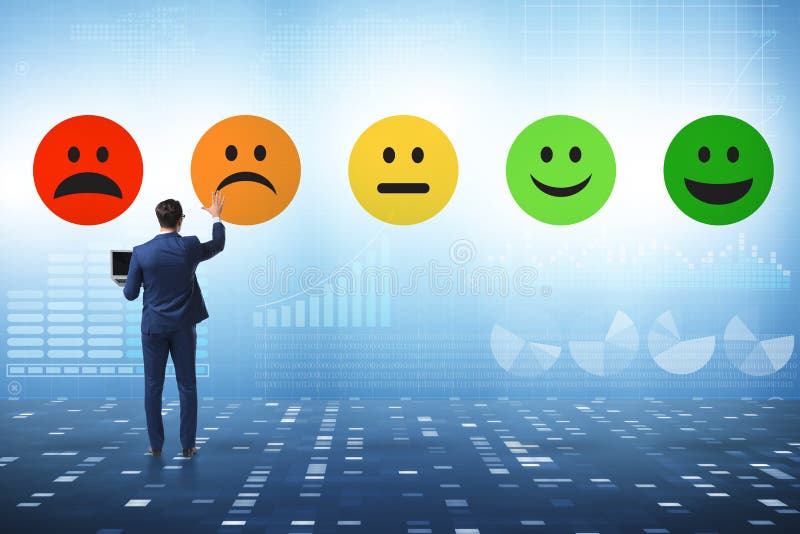 Illustration of Customer Feedback with Faces and Businessman Stock ...