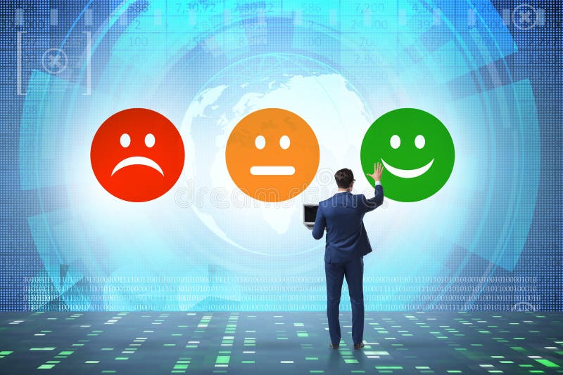 Illustration of Customer Feedback with Faces and Businessman Stock ...