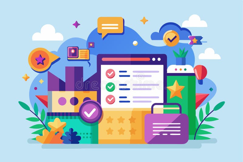 Illustration of Customizable Feedback with Checkmarks, Stars, and a ...