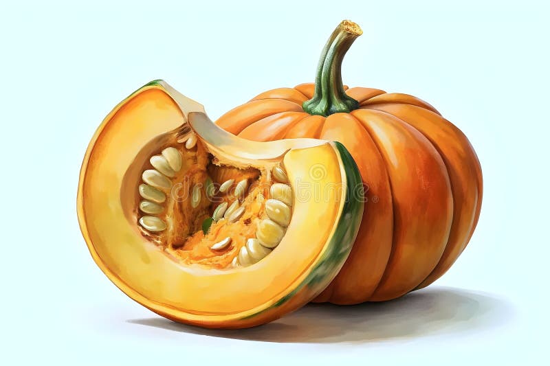 Illustration of a Cut Open Pumpkin with Seeds Stock Illustration ...