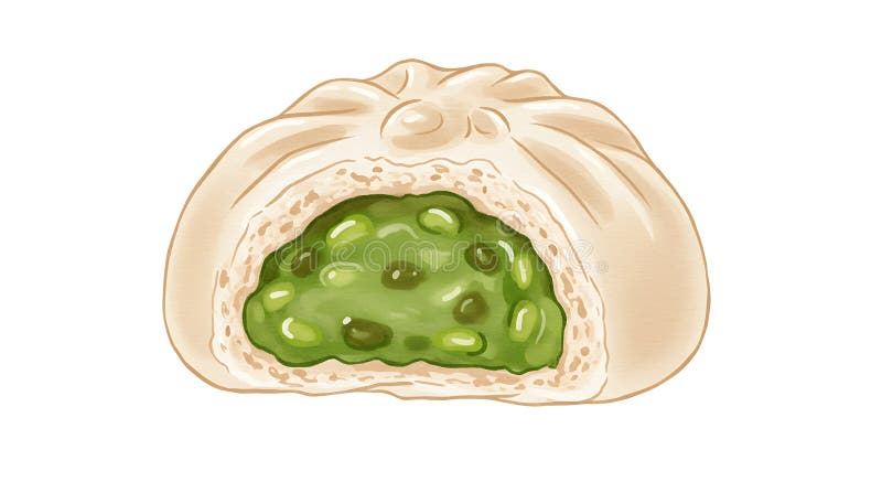 An Illustration of a Cut-open Steamed Bun with a Green Filling Inside ...