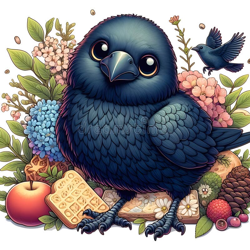 Cute adorable crow stock illustration. Illustration of gift - 312928592
