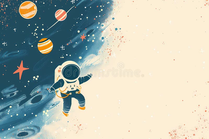 Illustration of a Cute Astronaut in Space in Retro Style. Stock Photo ...