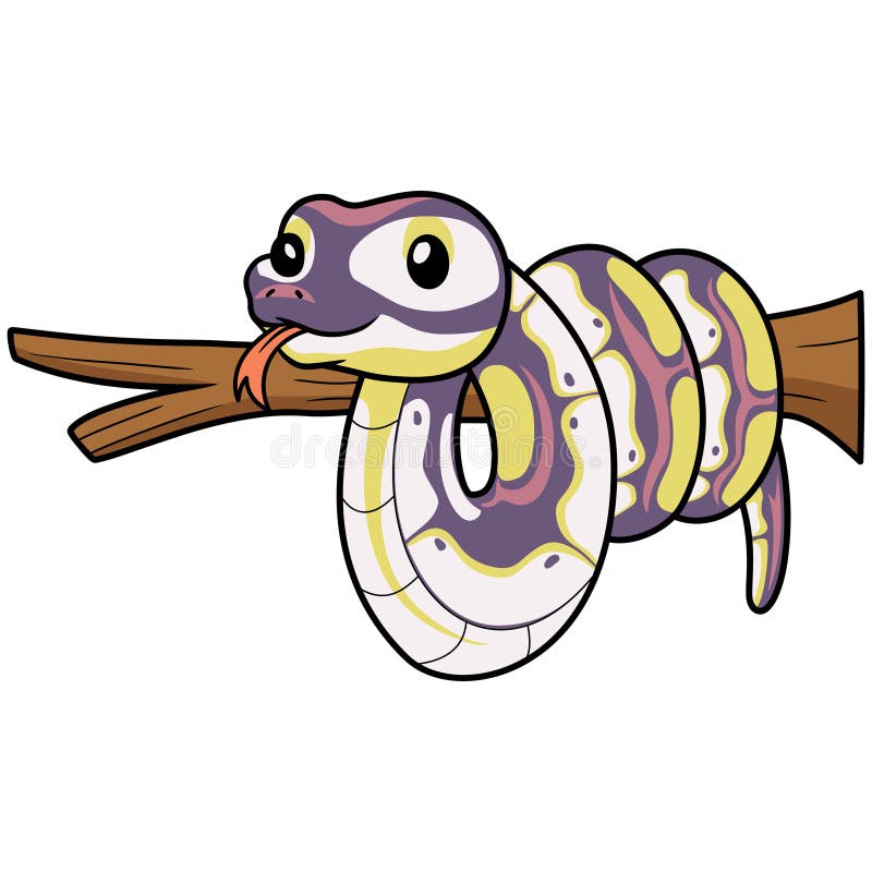 Cute Banana Pastel Ball Python Cartoon on Tree Branch Stock Vector ...