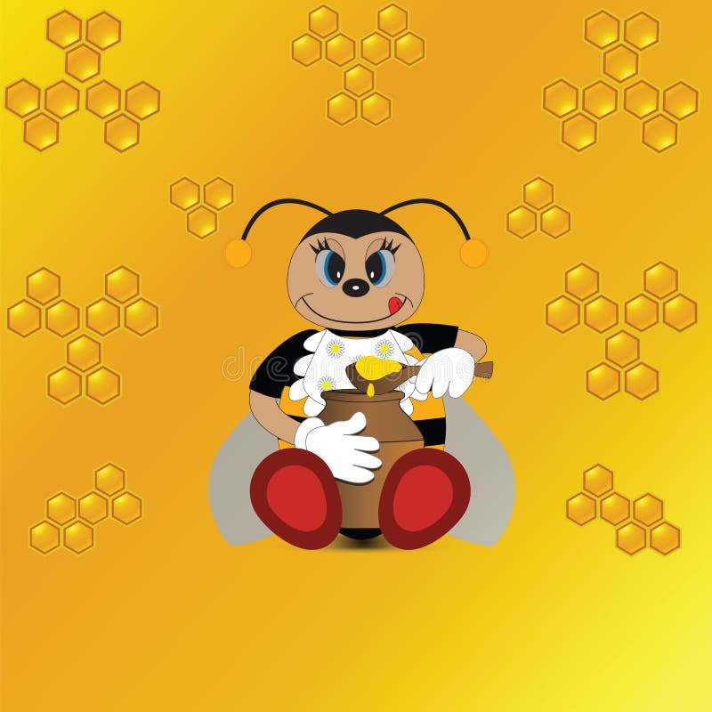 Cute Bee Eating Honey Stock Illustrations – 432 Cute Bee Eating Honey ...