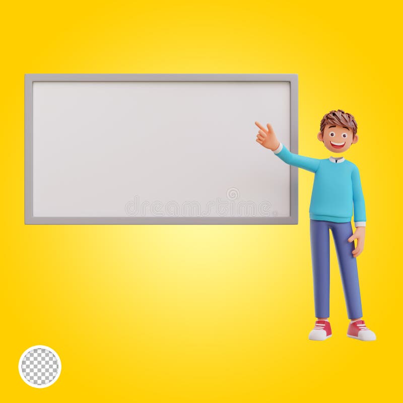 3d Illustration Cute Boy Pointing at Whiteboard Stock Image ...