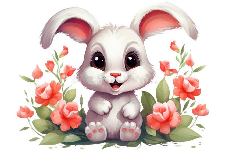 Illustration of a Cute Bunny in Flowers Stock Illustration ...