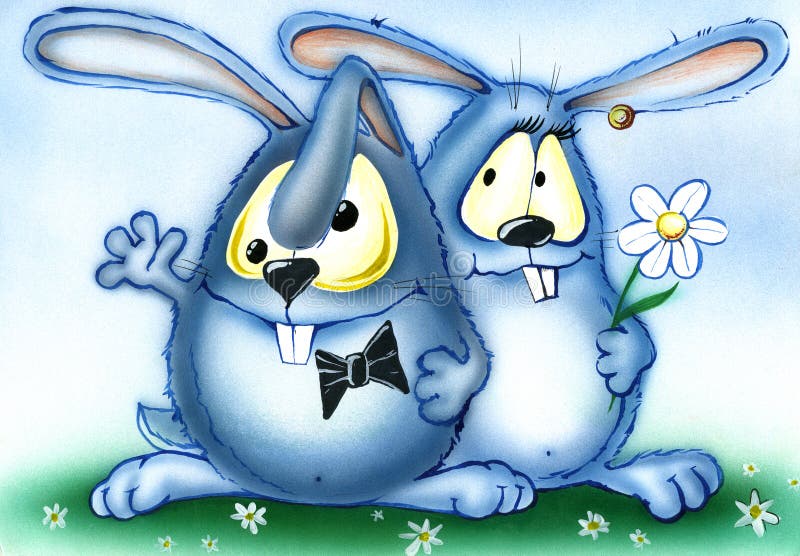 Illustration with Cute Bunny and Love Hearts Stock Illustration ...