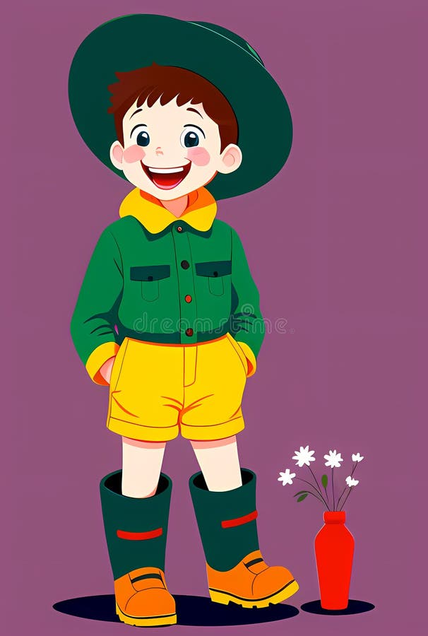 Illustration of a Cute Cartoon Boy in a Hat and Rubber Boots ...