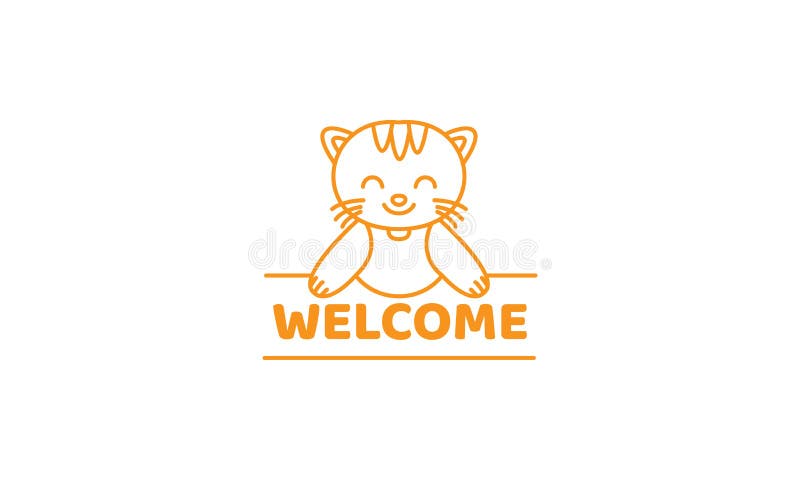 Illustration Cute Cartoon Cat Line Welcome Logo Icon Vector Stock ...
