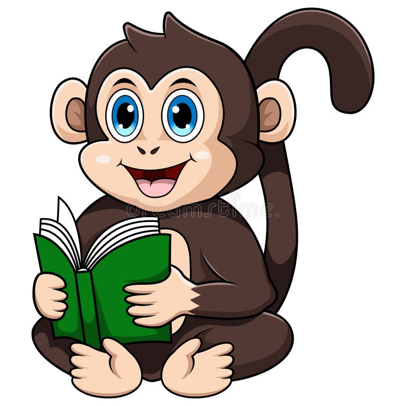 Cute Cartoon Monkey Reading Book Stock Vector - Illustration of baby ...