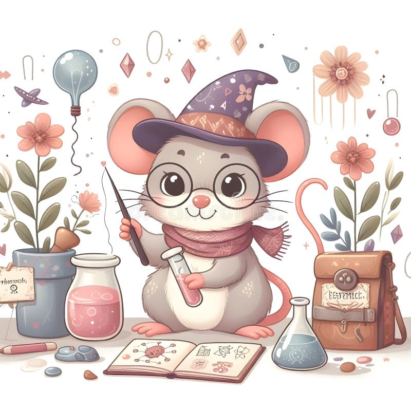 Cute Cartoon Mouse Doing a Science Experiment Stock Illustration ...