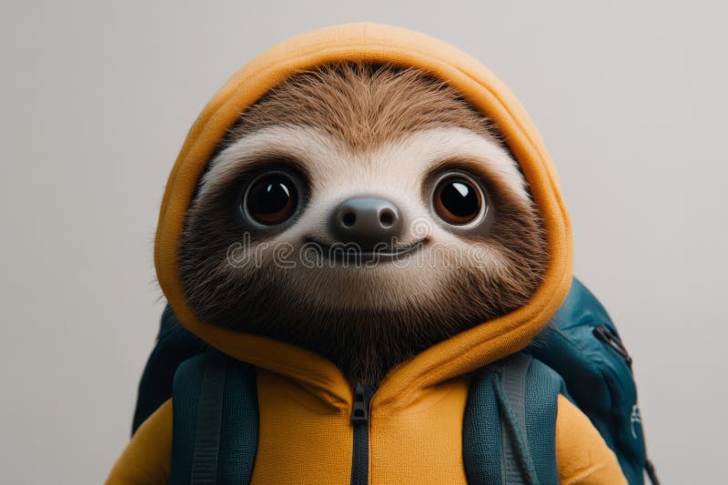 Illustration of a Cute Cartoon Sloth Wearing a Hooded Robe and a ...