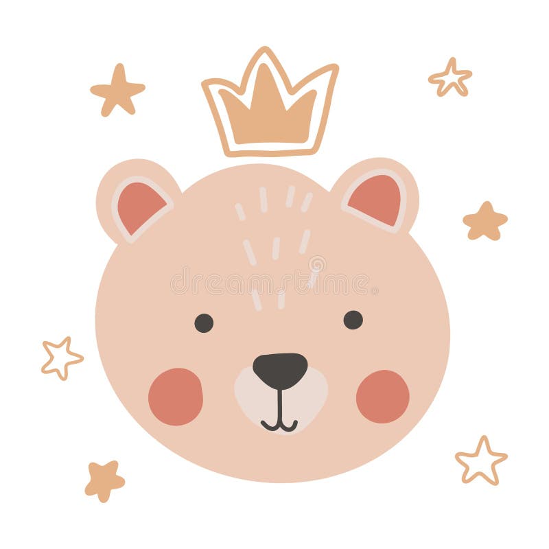 Illustration with a Cute Cartoon Teddy Bear Head in a Crown. Stock ...