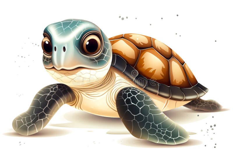 Illustration of a Sea Turtle on a White Background with Blue Water ...
