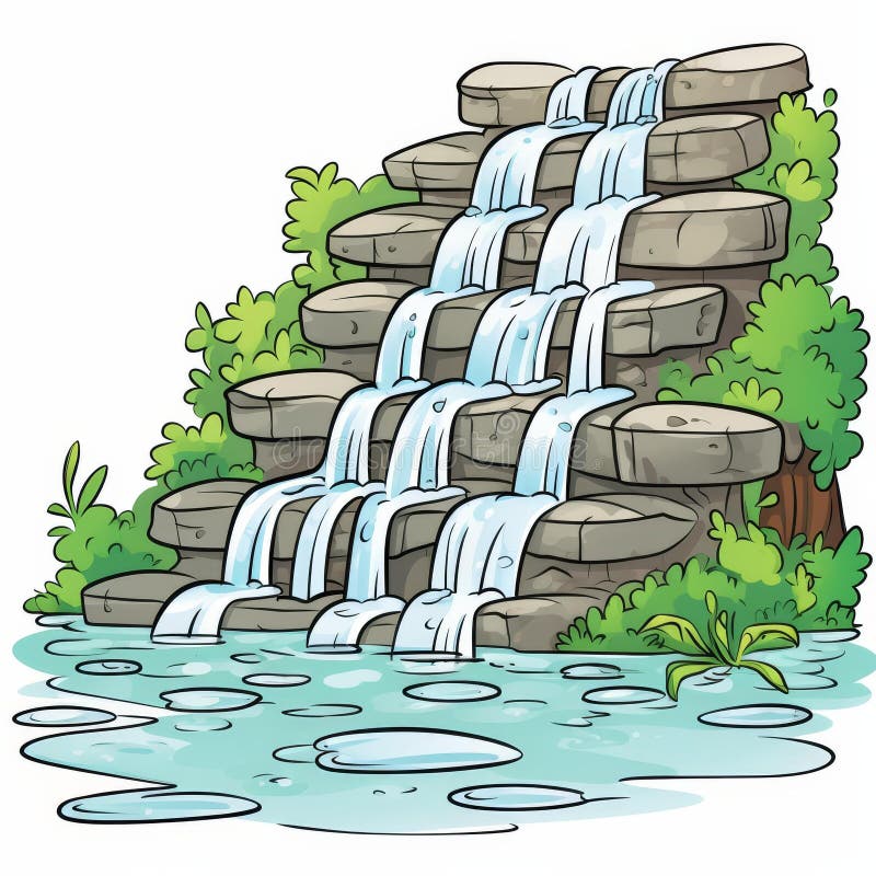 Illustration of a Cute Cascading Waterfall Depicted in a Simple and ...