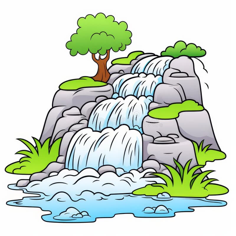 Illustration of a Cute Cascading Waterfall Depicted in a Simple and ...