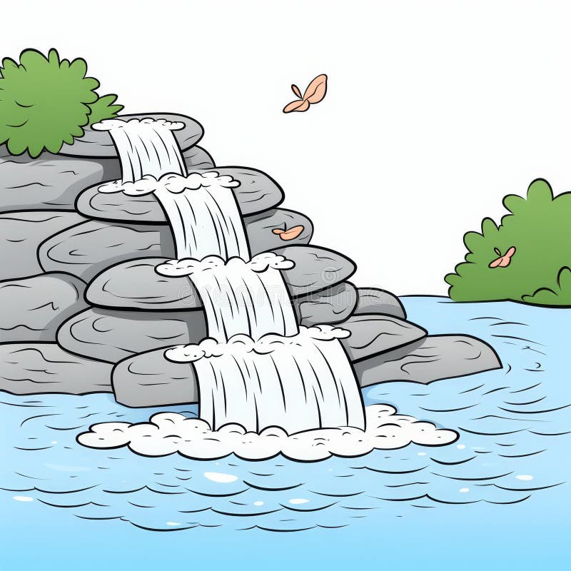 Illustration of a Cute Cascading Waterfall Depicted in a Simple and ...