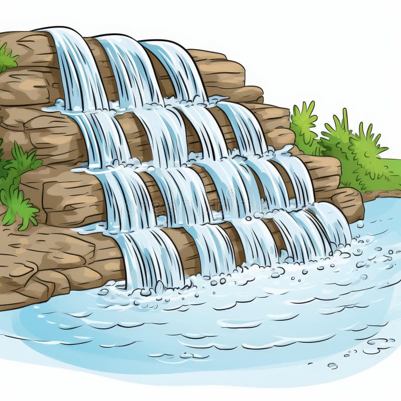 Illustration of a Cute Cascading Waterfall Depicted in a Simple and ...