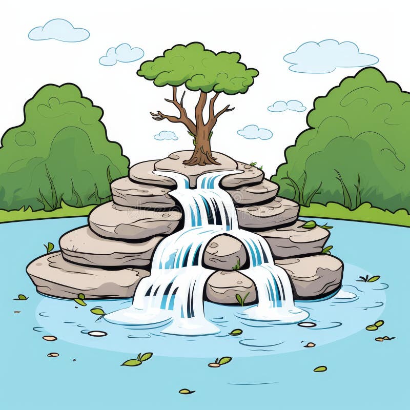 Illustration of a Cute Cascading Waterfall Depicted in a Simple and ...