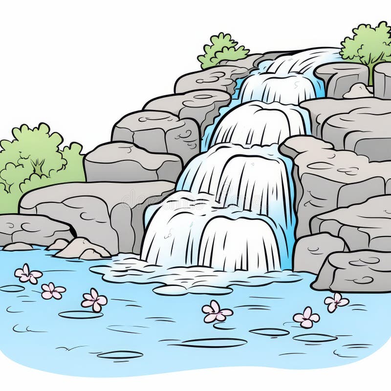 Illustration of a Cute Cascading Waterfall Depicted in a Simple and ...