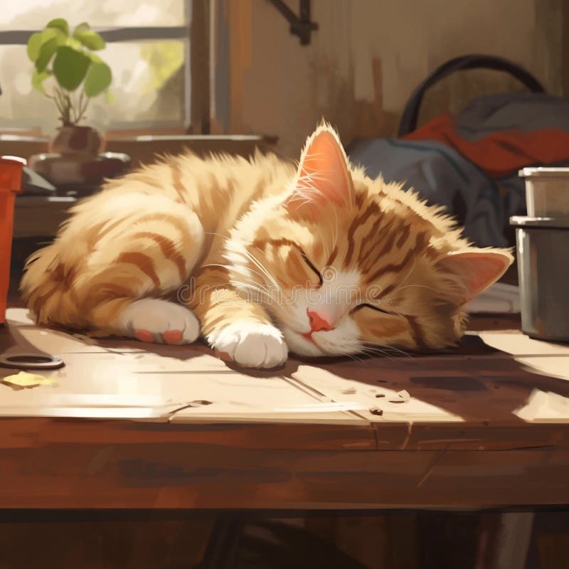 Illustration of Cute Cat Sleeping on the Table. Stock Illustration ...