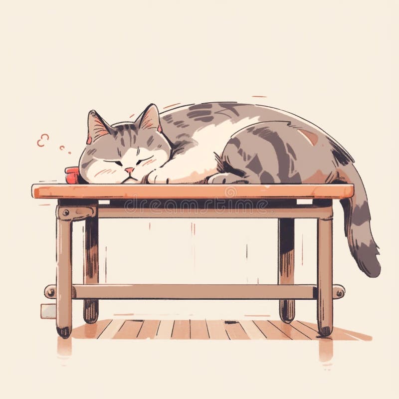 Illustration of Cute Cat Sleeping on the Table. Stock Illustration ...