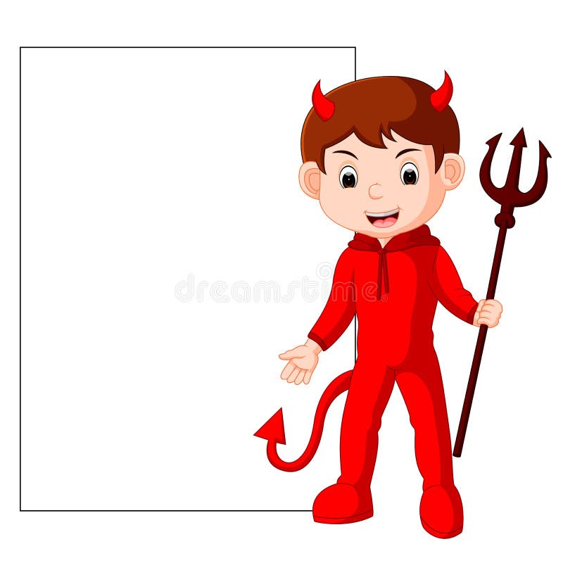 Cute Devil Cartoon with Blank Sign Stock Vector - Illustration of evil ...