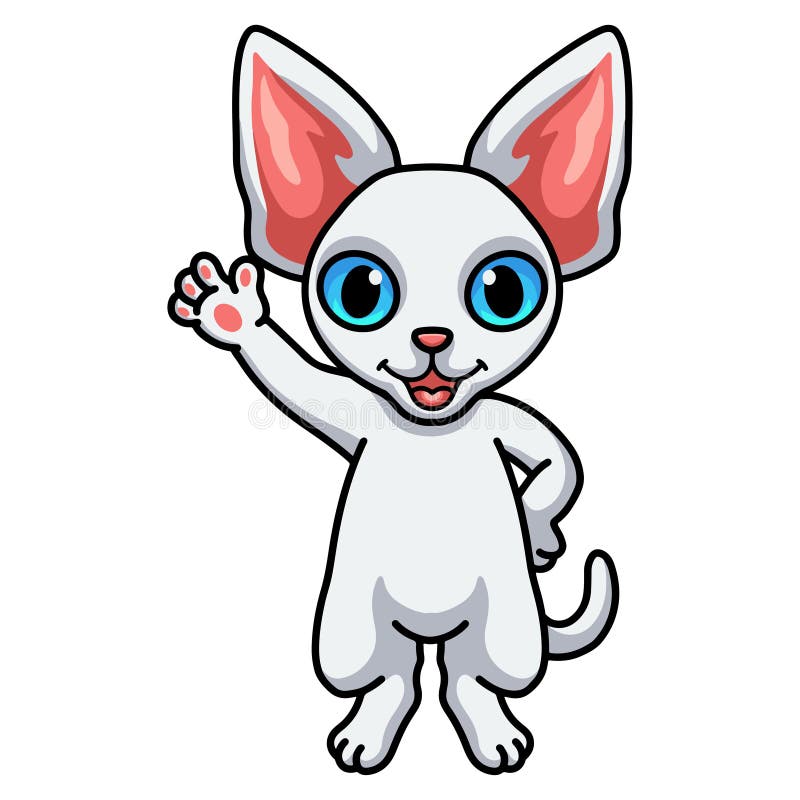Cute Devon Rex Cat Cartoon Waving Hand Stock Vector - Illustration of ...
