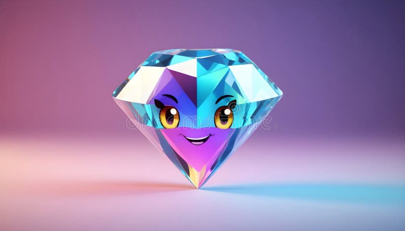 Illustration of a Cute Diamond with a Happy Face, 3d Rendering ...