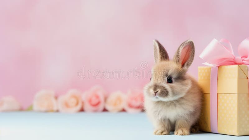 Illustration of a Cute Easter Bunny with a Small Present Stock Photo ...