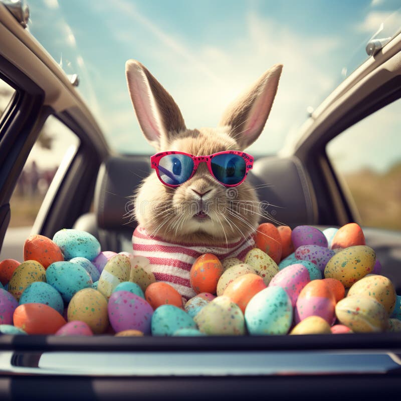 Illustration of Cute Easter Bunny with Sunglasses Looking Out of ...