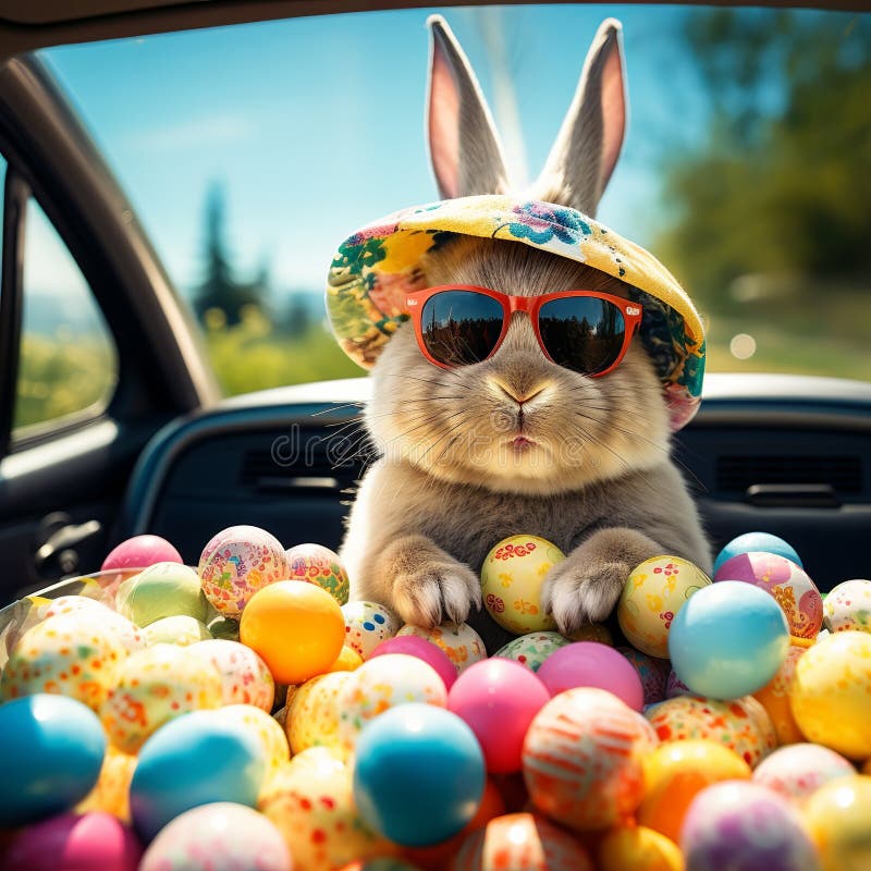 Illustration of Cute Easter Bunny with Sunglasses Looking Out of ...