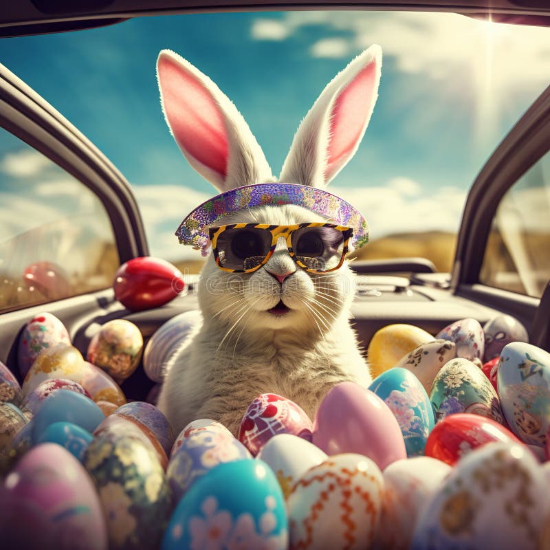 Illustration of Cute Easter Bunny with Sunglasses Looking Out of ...