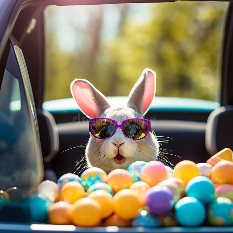 Illustration of Cute Easter Bunny with Sunglasses Looking Out of ...