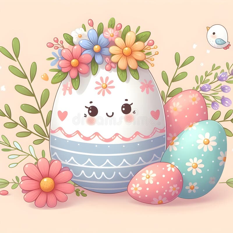 Cute Easter Bunny Cartoon Playing in the Garden Stock Illustration ...