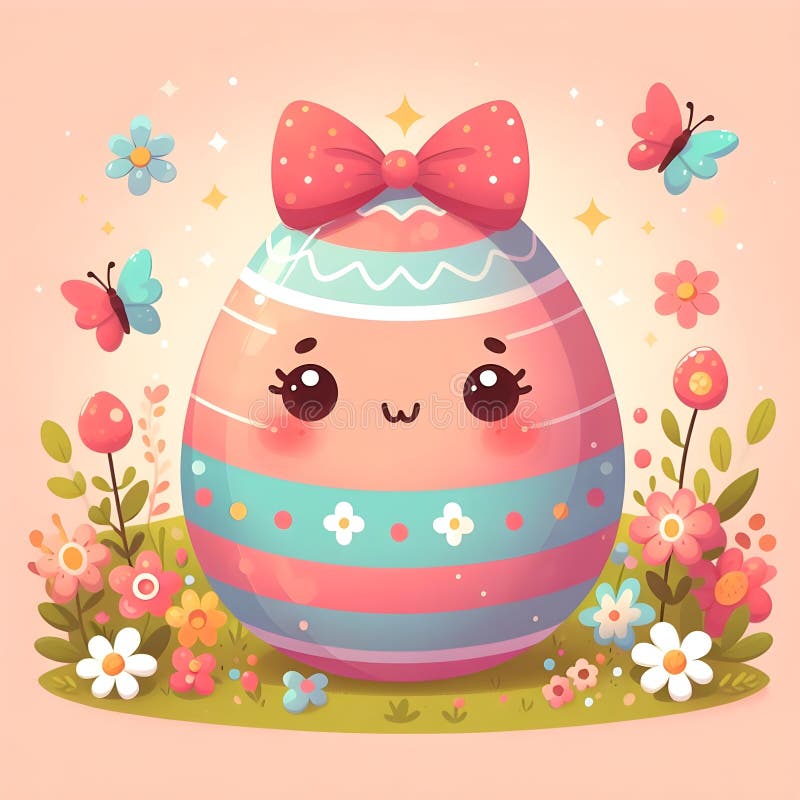 Cute Easter Bunny Cartoon Playing in the Garden Stock Illustration ...