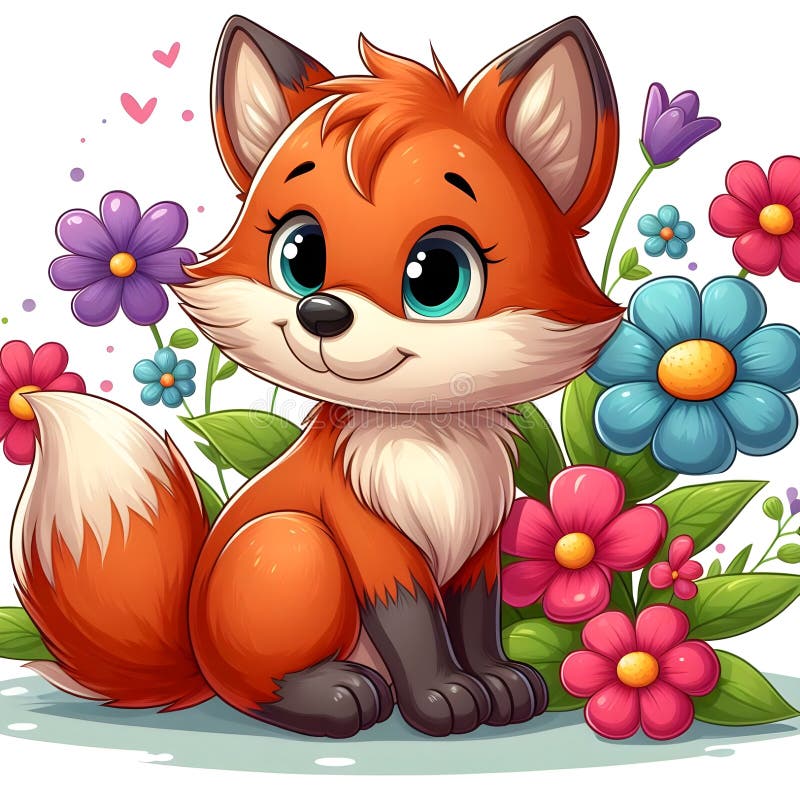 Cute Fox Standing beside Garden Stock Illustration - Illustration of ...