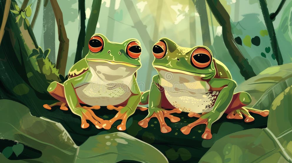 Illustration of Cute Frogs in a Forest Setting Stock Illustration ...