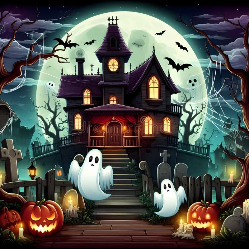 Cute ghost in night stock illustration. Illustration of cartoon - 306845104