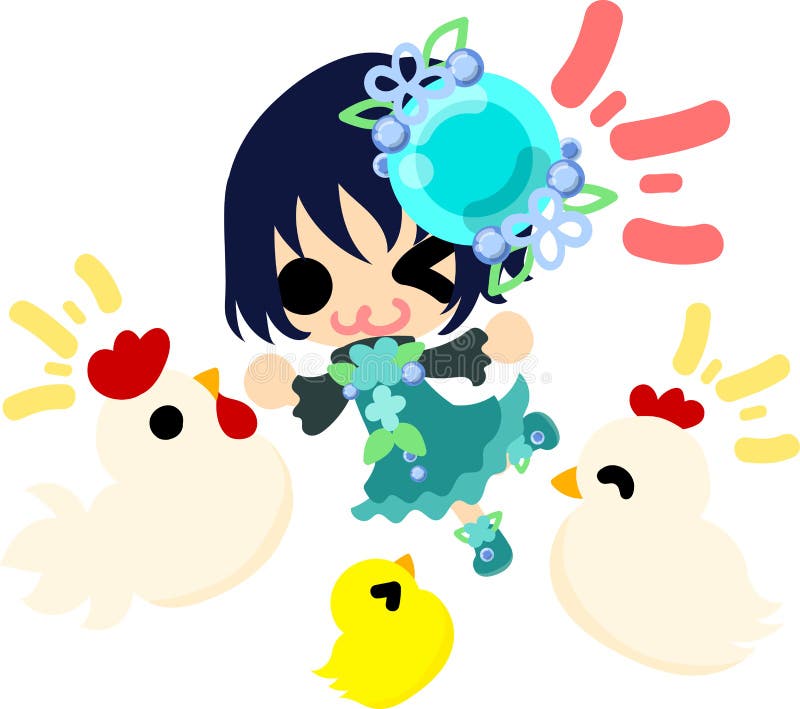 The Illustration of the Cute Girl and Chicken Stock Vector ...