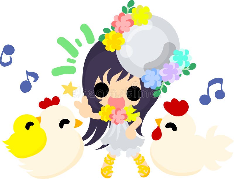 The Illustration of the Cute Girl and Chicken Stock Vector ...
