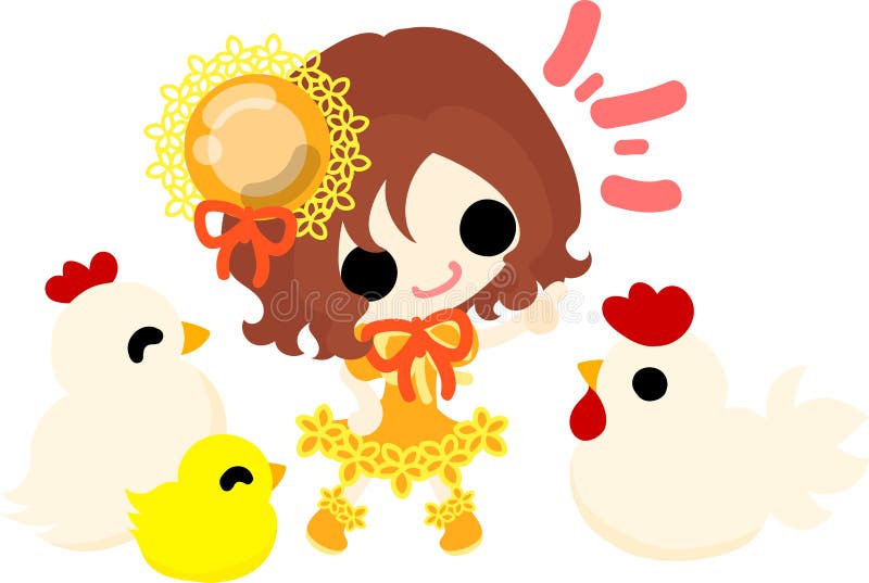The Illustration of the Cute Girl and Chicken Stock Vector ...