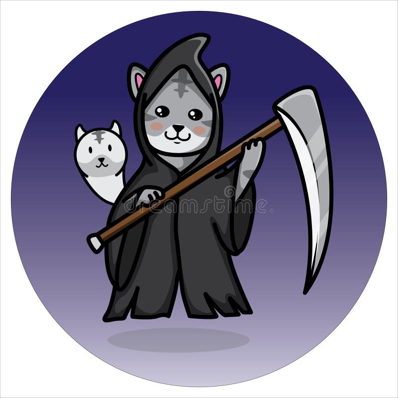 Illustration of Cute Grim Reaper Cat Stock Vector - Illustration of ...