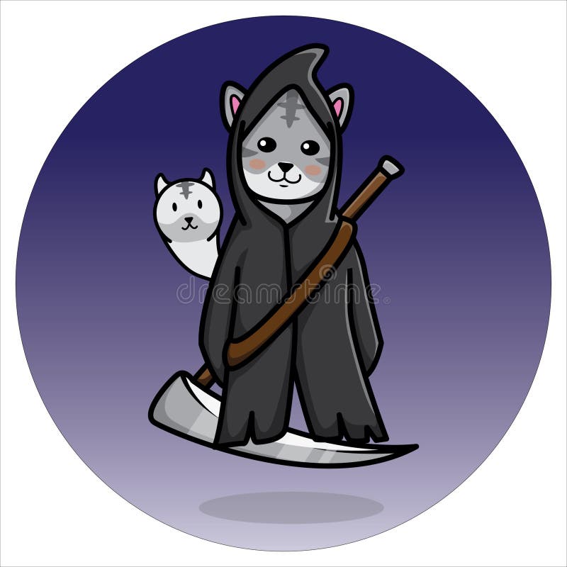 Illustration of Cute Grim Reaper Cat Stock Vector - Illustration of ...