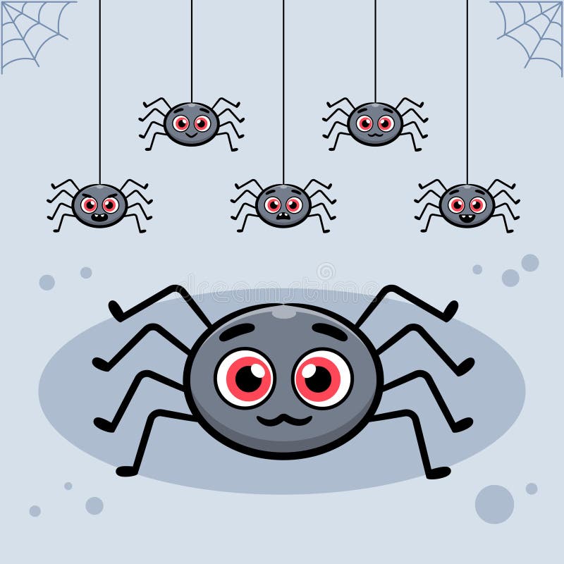 An Illustration of a Cute Group of Scary Spiders. Isolated Vector ...