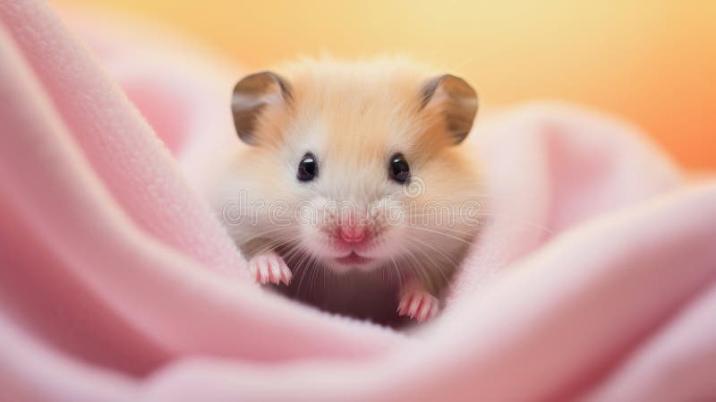 Illustration of a Cute Hamster in a Soft Pink Blanket Stock Photo ...