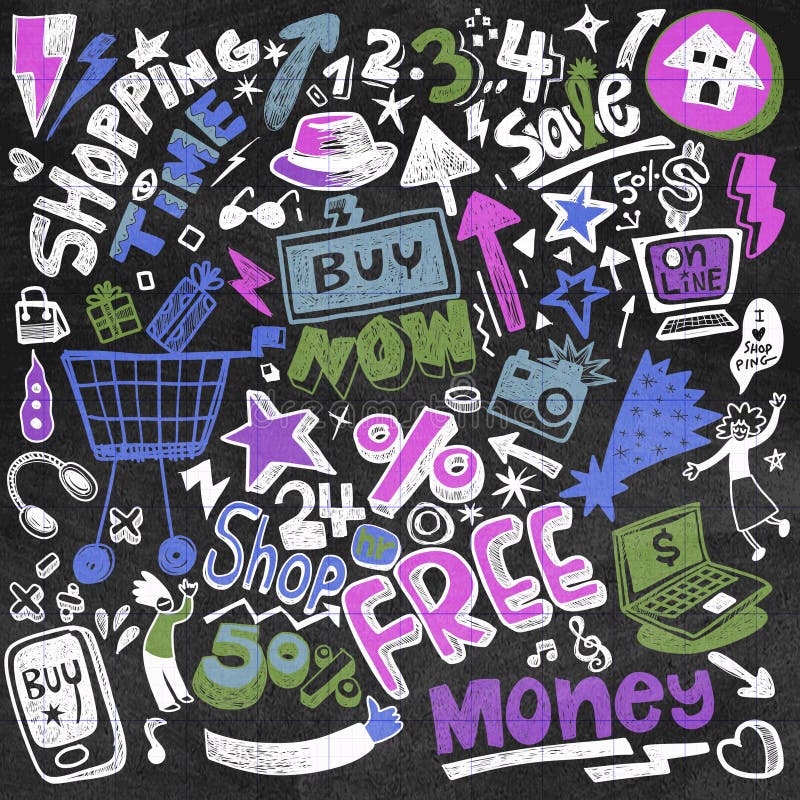 Cute Hand Drawn Doodles ,Hand Drawn Set of Shopping Doodles with ...